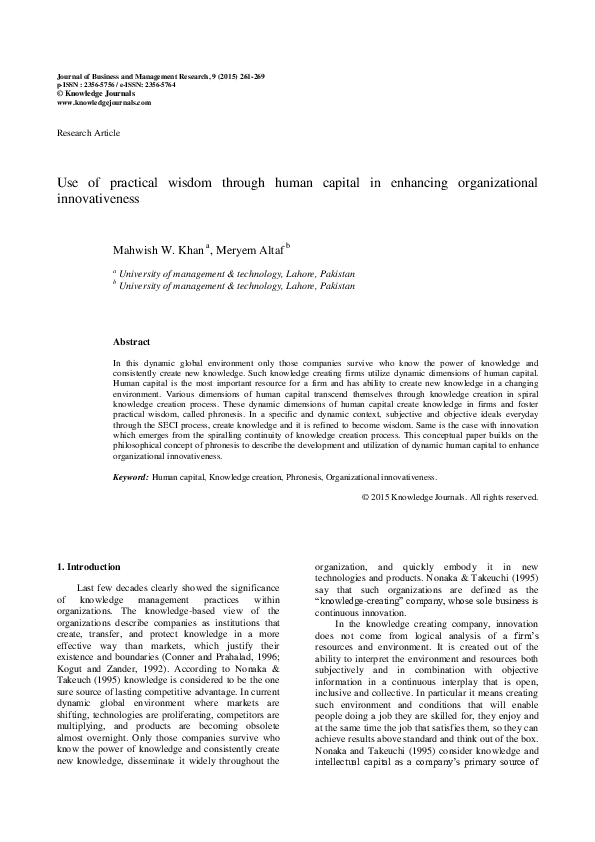 (PDF) Use of practical wisdom through human capital in enhancing ...