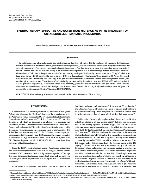 (PDF) Thermotherapy effective and safer than miltefosine in the treatment of cutaneous ...