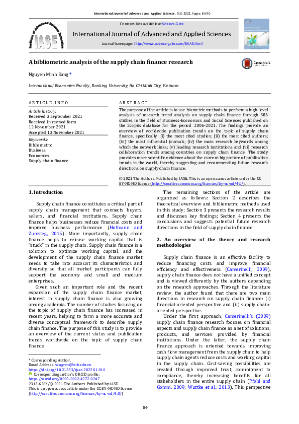 (PDF) A bibliometric analysis of the supply chain finance research