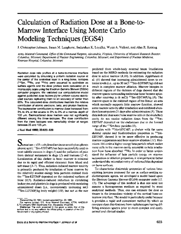 (PDF) Calculation of the radiation dose at a bone-to-marrow interface ...
