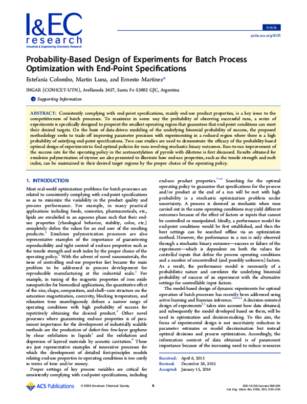 (PDF) Probability-Based Design of Experiments for Batch Process Optimization with End-Point ...