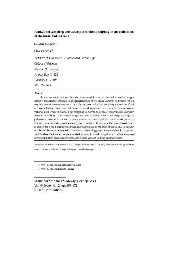 (PDF) Ranked set sampling versus simple random sampling in the ... (PDF) Ranked set sampling versus simple random sampling in the ...