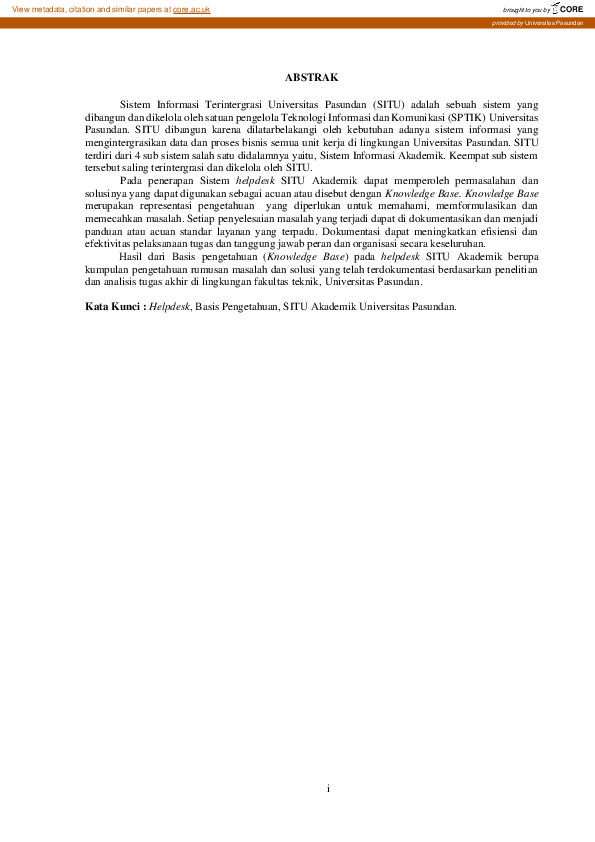 (PDF) PEMBANGUNAN BASIS PENGETAHUAN (KNOWLEDGE BASE) PADA HELPDESK SITU AKADEMIK UNTUK MAHASISWA ...