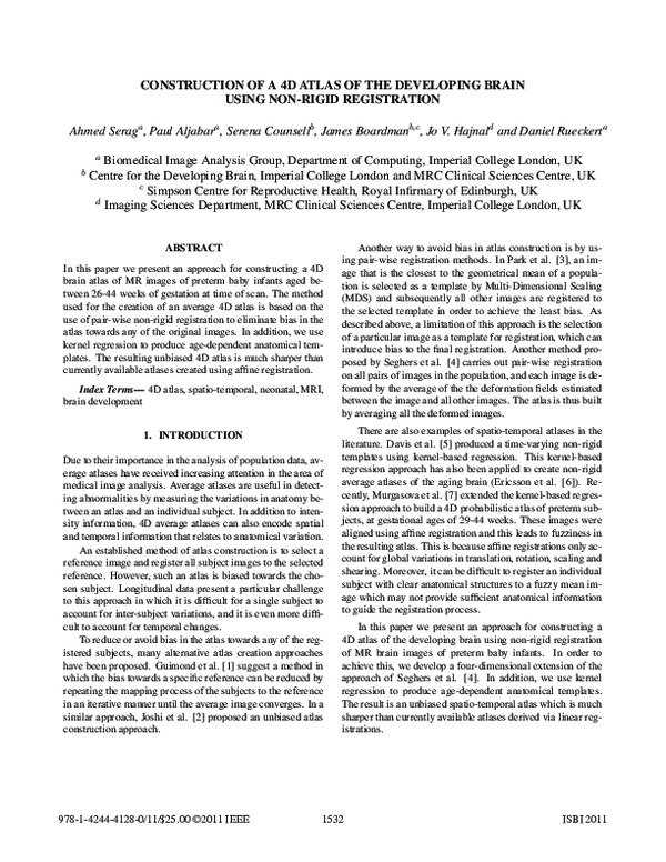 (PDF) Construction of a 4D atlas of the developing brain using non-rigid registration
