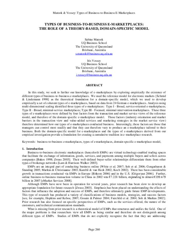 (PDF) Types of business-to-business e-marketplaces: The role of a theory-based, domain-specific ...