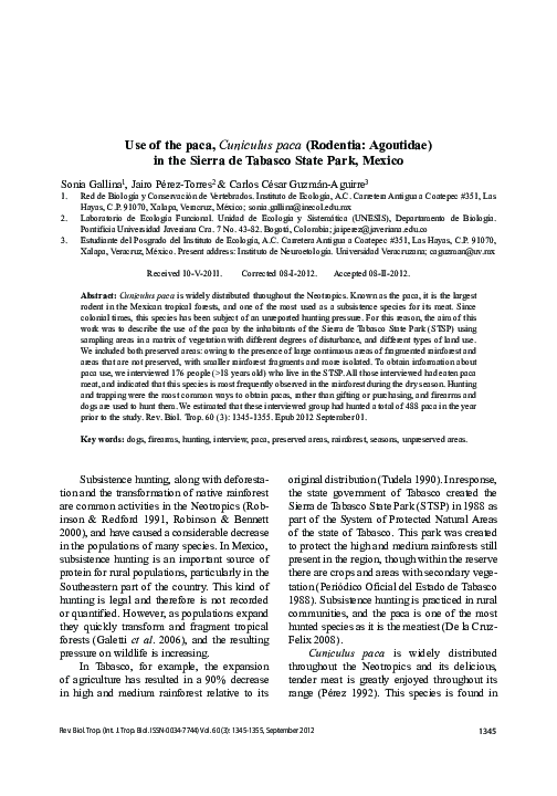 (PDF) Use of the paca, Cuniculus paca (Rodentia: Agoutidae) in the ...