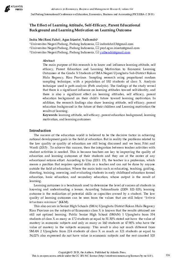 (PDF) Effect of Learning Atittude, Self Efficiency, Parents Educational ...