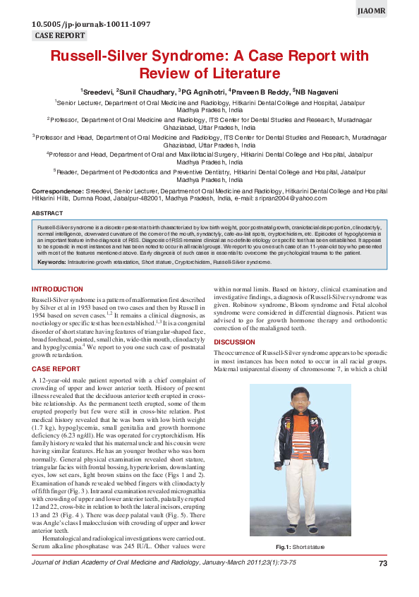 (PDF) Russell-Silver Syndrome: A Case Report with Review of Literature