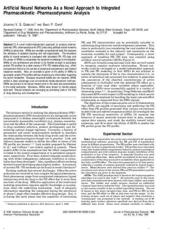 (PDF) Artificial Neural Networks As a Novel Approach to Integrated Pharmacokinetic ...