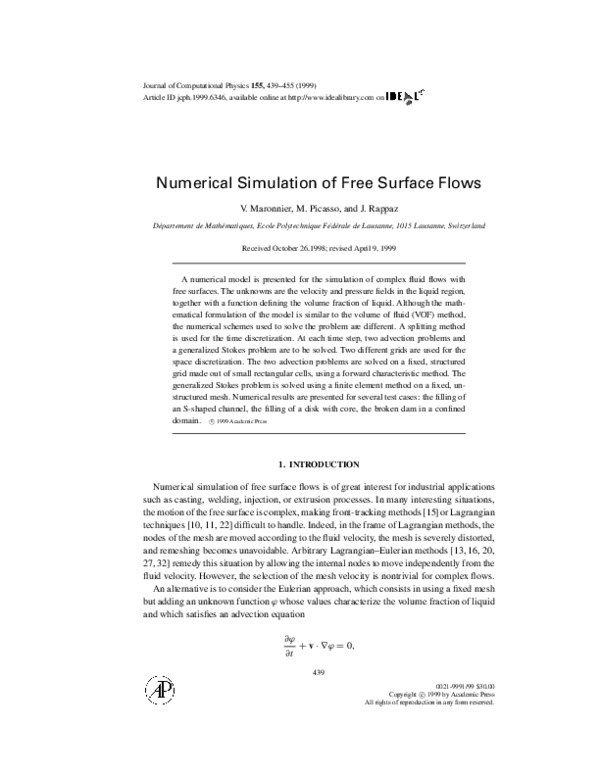 (PDF) Numerical Simulation of Free Surface Flows