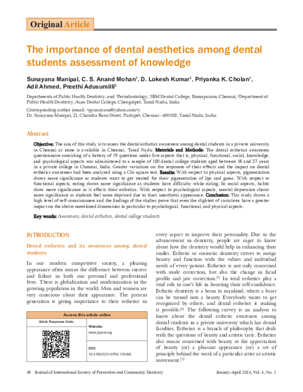 (PDF) The importance of dental aesthetics among dental students assessment of knowledge