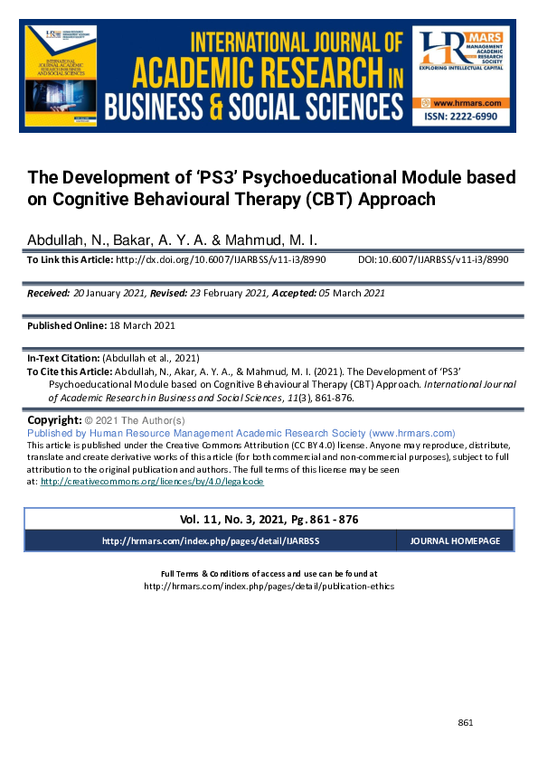(PDF) The Development of ‘PS3’ Psychoeducational Module based on Cognitive Behavioural Therapy ...