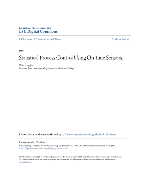(PDF) Statistical Process Control Using On-Line Sensors