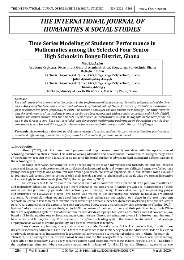 (PDF) Time Series Modeling of Students’ Performance in Mathematics ...