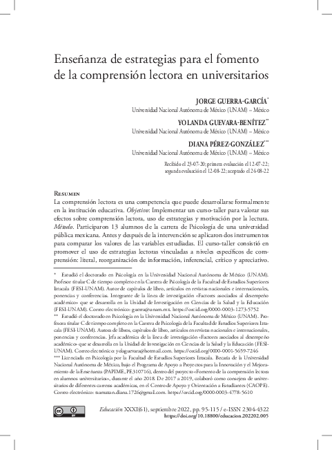 (PDF) Enseñanza de estrategias para el fomento de la comprensión lectora en universitarios