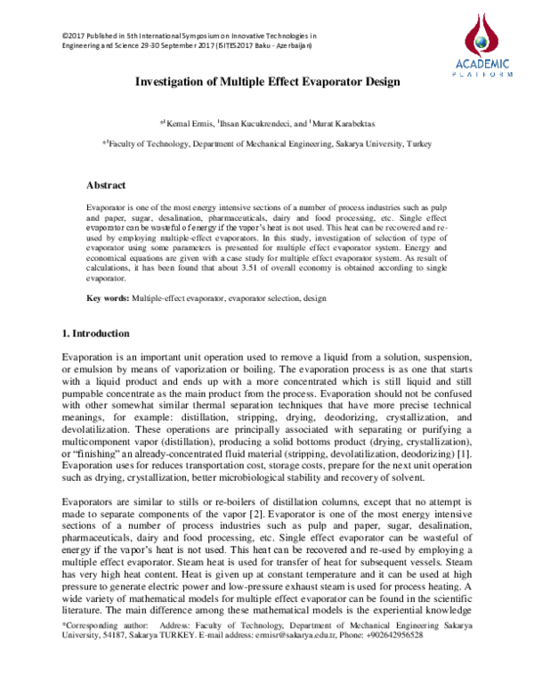 (PDF) Investigation of Multiple Effect Evaporator Design