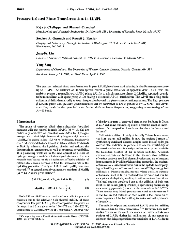 (PDF) Pressure-Induced Phase Transformations in LiAlH4