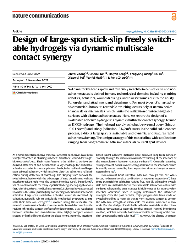 (PDF) Design of large-span stick-slip freely switchable hydrogels via ...