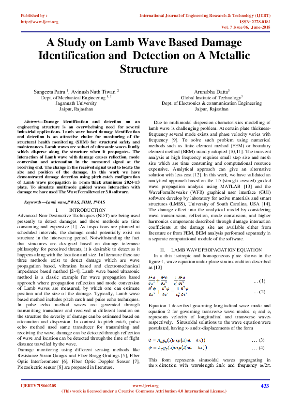 (PDF) A Study on Lamb Wave Based Damage Identification and Detection on a Metallic Structure