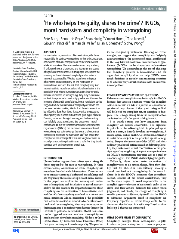 (PDF) ‘He who helps the guilty, shares the crime’? INGOs, moral ...