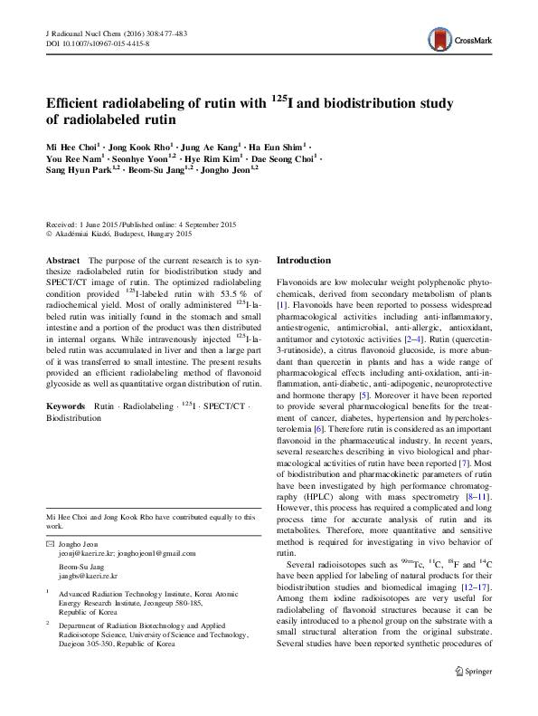 (PDF) Efficient radiolabeling of rutin with 125I and biodistribution study of radiolabeled rutin