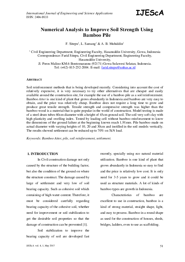 (PDF) Numerical Analysis to Improve Soil Strength Using Bamboo Pile
