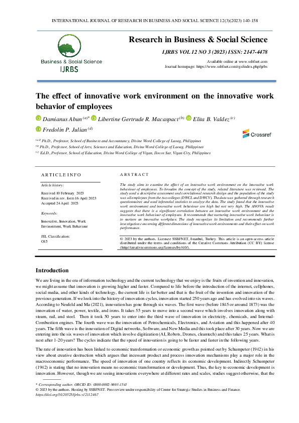 (PDF) The effect of innovative work environment on the innovative work behavior of employees