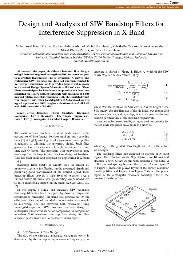(PDF) Design and Analysis of SIW Bandstop Filters for Interference ...