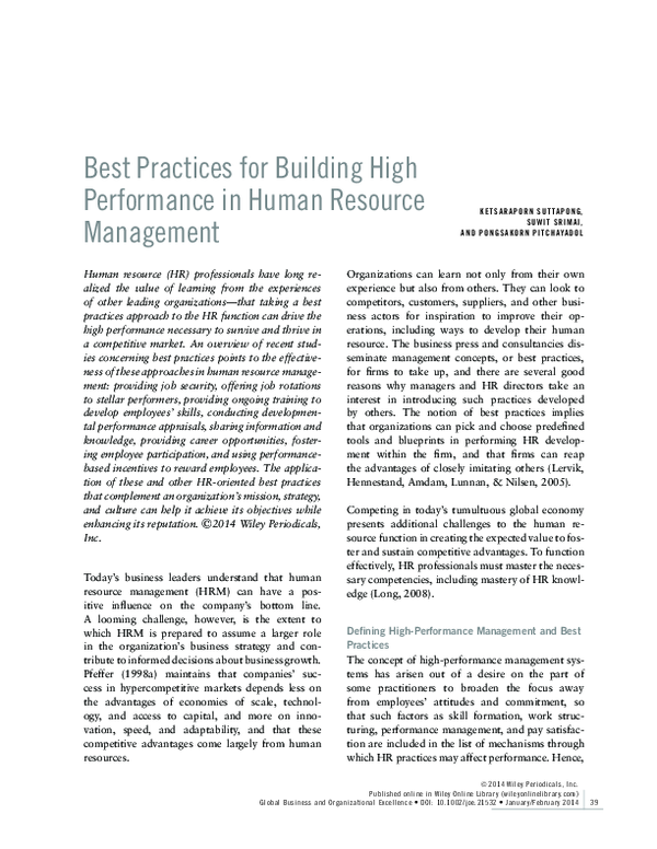 (PDF) Best Practices for Building High Performance in Human Resource Management