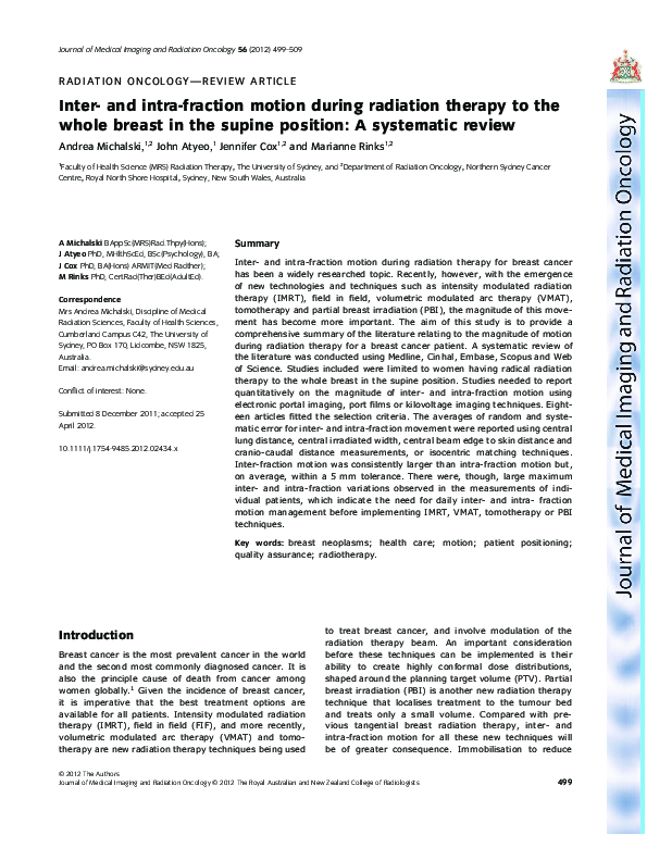 (PDF) Inter- and intra-fraction motion during radiation therapy to the whole breast in the ...