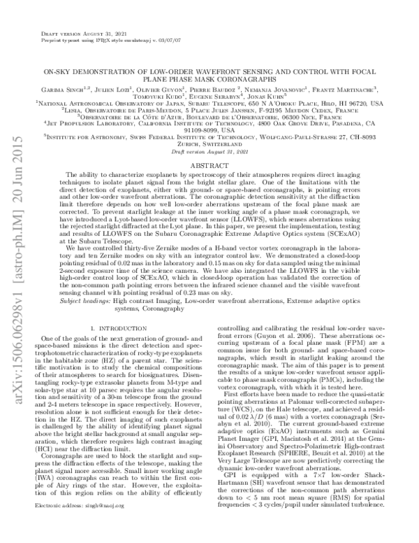 (PDF) On-Sky Demonstration of Low-Order Wavefront Sensing and Control ...