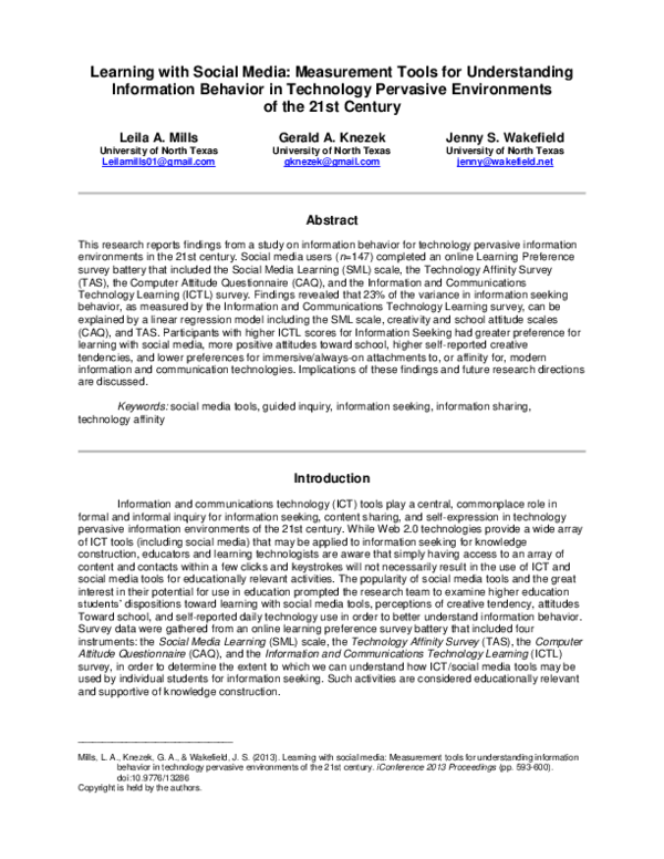 (PDF) Learning with Social Media: Measurement Tools for Understanding Information Behavior in ...