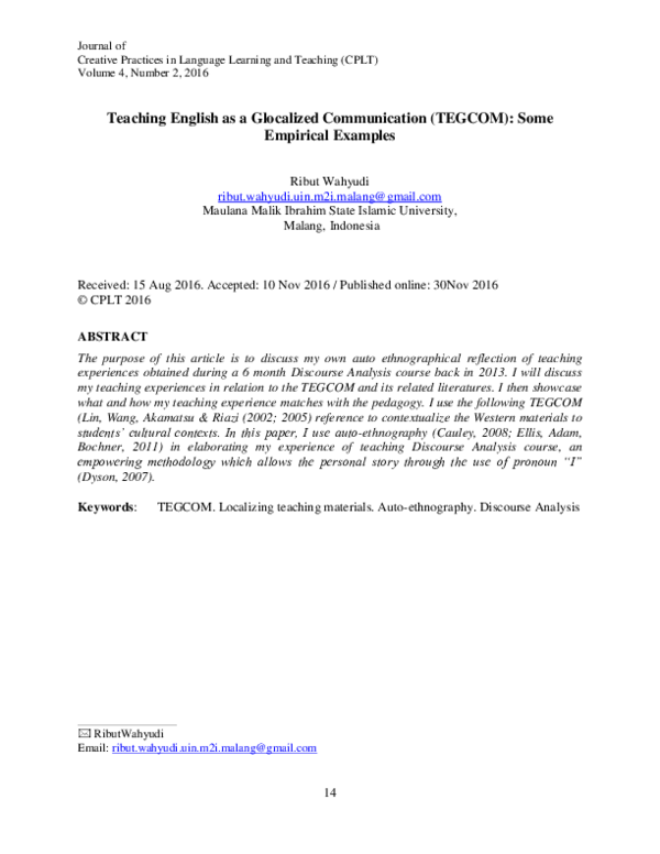 (PDF) Teaching English as a Glocalized Communication (TEGCOM): Some ...