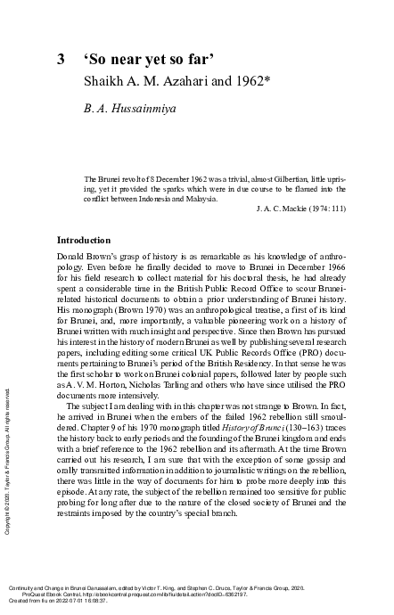 (PDF) 'So near yet so far'; Shaikh Azahari and the Brunei Rebellion 0f 1962
