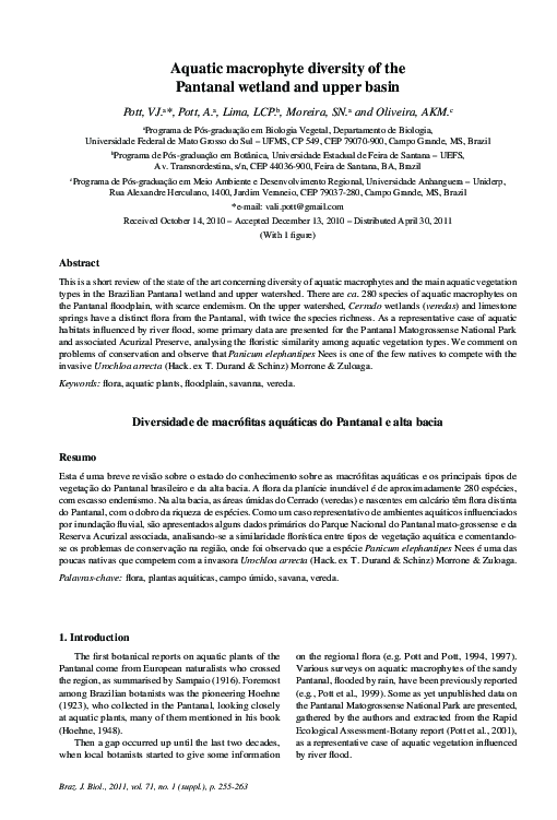 (PDF) Aquatic macrophyte diversity of the Pantanal wetland and upper basin | Vali Joana Pott ...