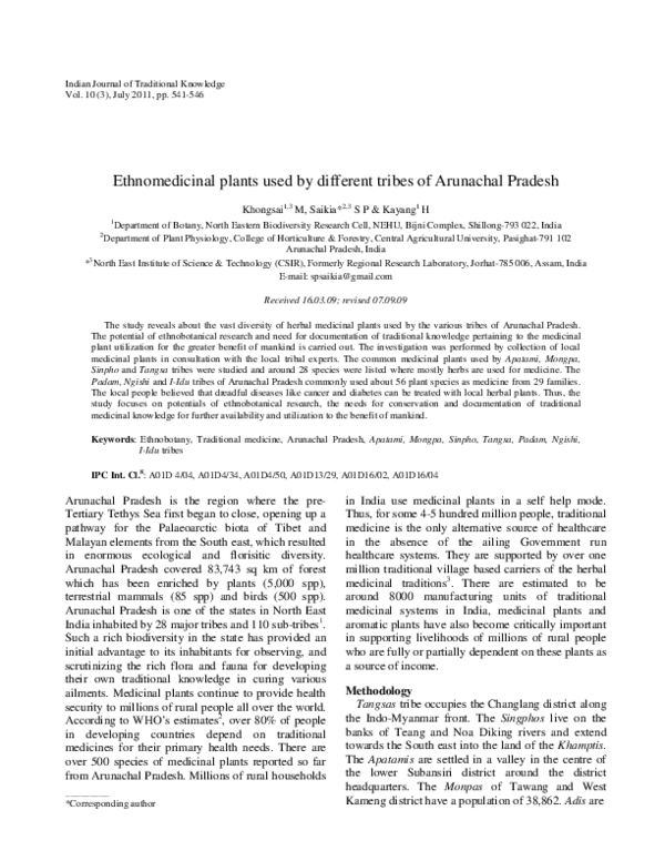 (PDF) Ethnomedicinal plants used by different tribes of Arunachal Pradesh