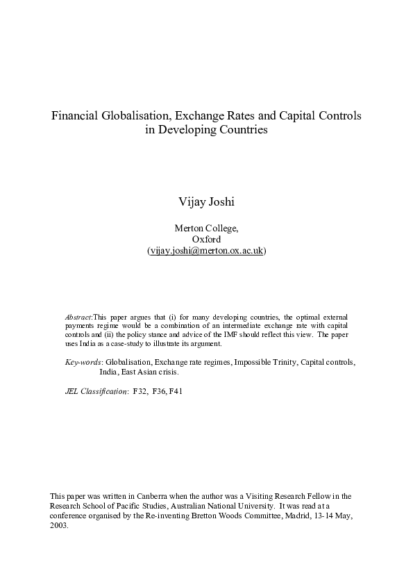 (PDF) Exchange rates and capital controls in developing countries