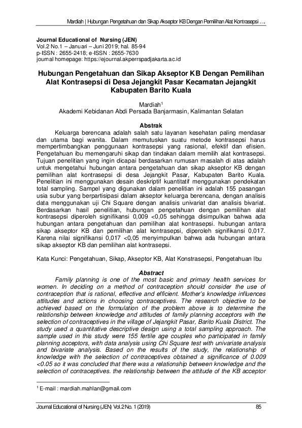 (PDF) Hubungan Pengetahuan dan Sikap Akseptor KB Dengan Pemilihan Alat Kontrasepsi di Desa ...