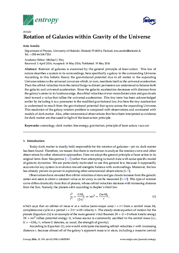 (PDF) Rotation of Galaxies within Gravity of the Universe