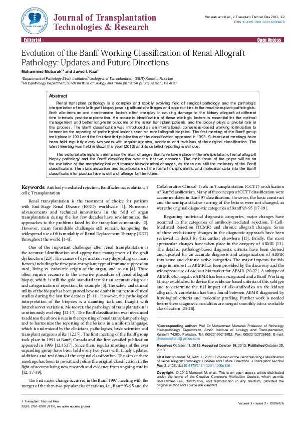 (PDF) Evolution of the Banff Working Classification of Renal Allograft ...