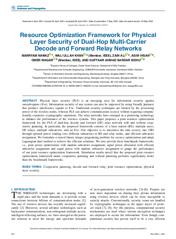 (PDF) Resource Optimization Framework for Physical Layer Security of Dual-Hop Multi-Carrier ...