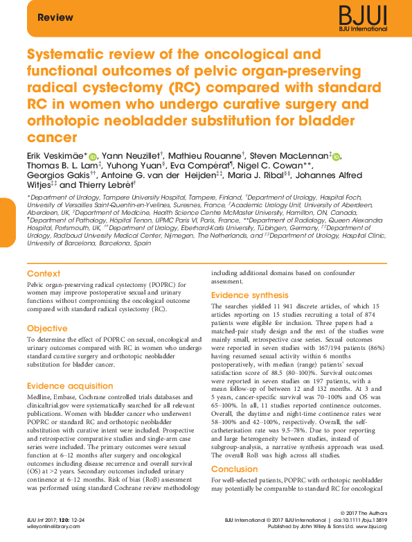 (PDF) Systematic review of the oncological and functional outcomes of ...