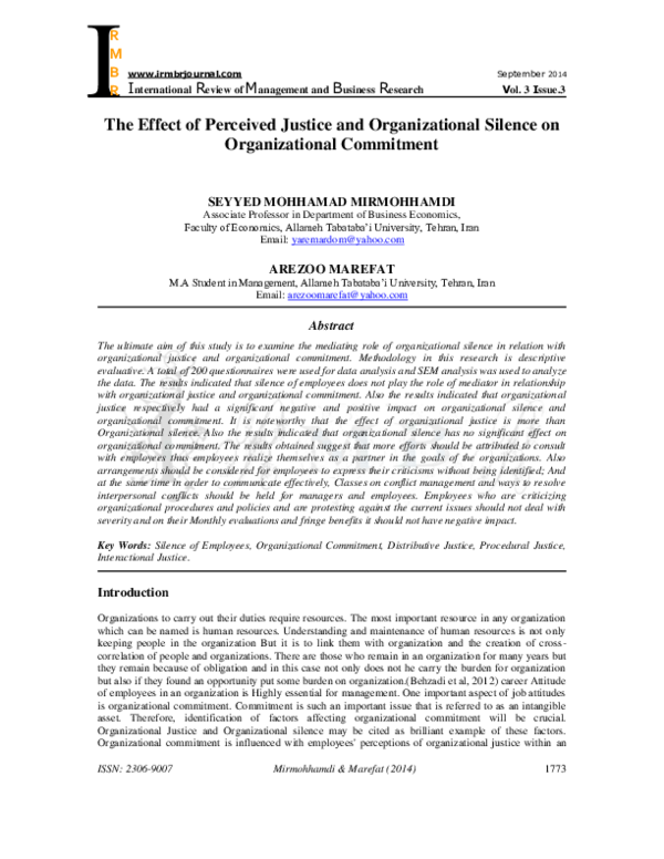 (PDF) The Effect of Perceived Justice and Organizational Silence on ...