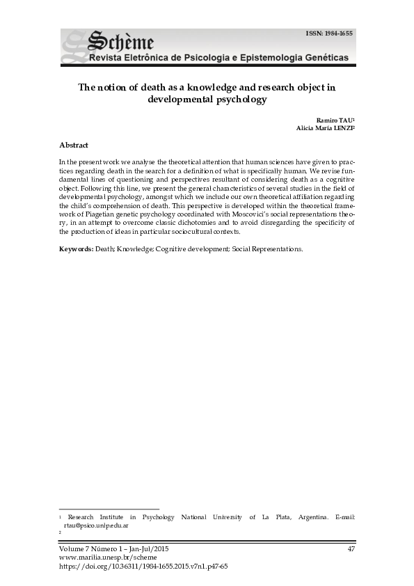 (PDF) The notion of death as a knowledge and research object in developmental psychology ...