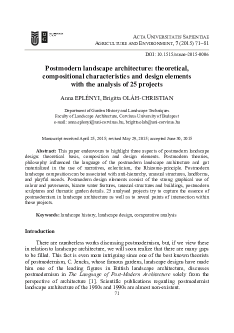 (PDF) Postmodern landscape architecture: theoretical, compositional ...