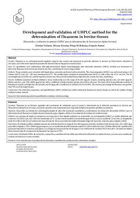 (PDF) Development and validation of UHPLC method for the determination of fluazuron in bovine ...
