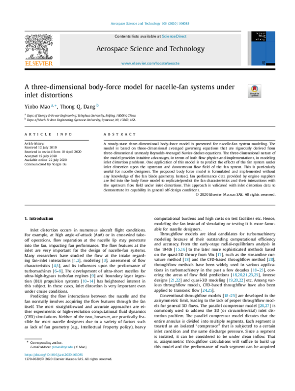 (PDF) A three-dimensional body-force model for nacelle-fan systems ...