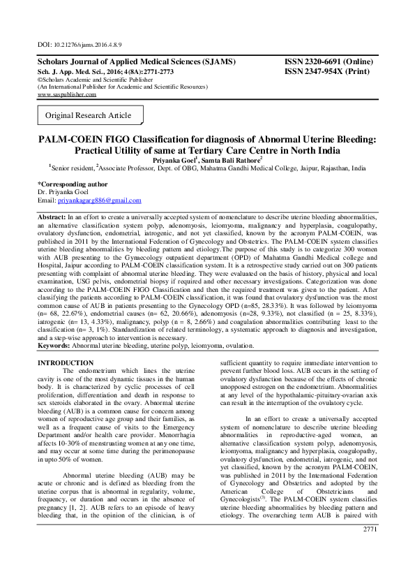 (PDF) PALM-COEIN FIGO Classification for diagnosis of Abnormal Uterine ...