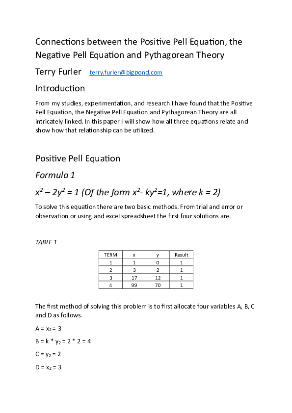 (PDF) Connections between the Positive Pell Equation, the Negative Pell ...