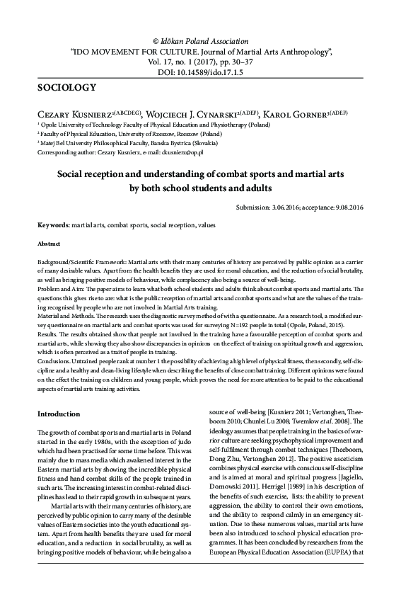 (PDF) Social reception and understanding of combat sports and martial ...